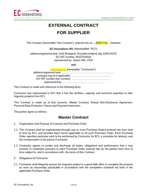 Eci Supplier Contract With Gdpr Emea 2022 Pdf