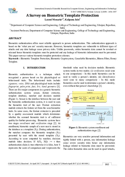 pdf a survey on biometric template protection