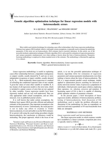 Pdf Genetic Algorithm Optimization Technique For Linear Regression Models With Heteroscedastic
