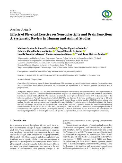 Pdf Effects Of Physical Exercise On Neuroplasticity And Brain Function A Systematic Review In