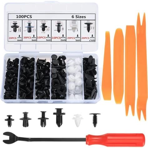 100 Pièces Rivet Clips Plastique Clips Voiture Noir Universel Rivet