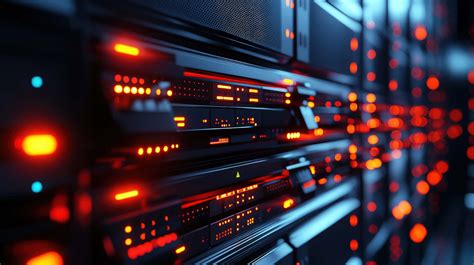 Download Futuristic Data Server With Red Led Lights In Dark Room