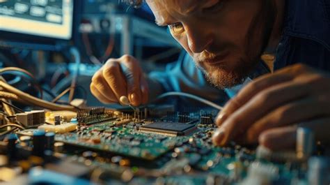 Technician Testing A New Motherboard Using Diagnostic Tools And