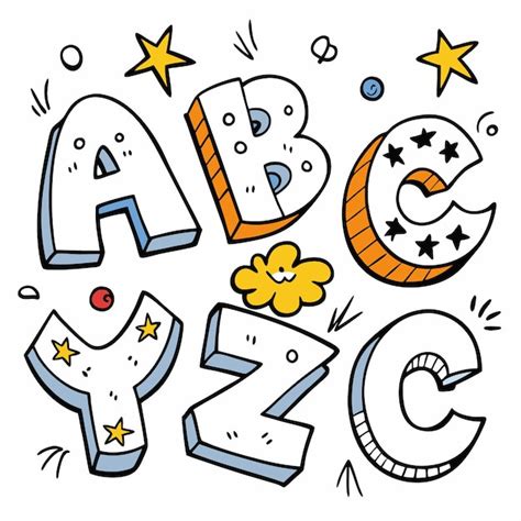 Cartoon Alphabet Letters A B C Y And Z With Stars A Red Dot And A