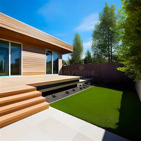 Contemporary Home Exterior With Split Level Design With Beige Siding Attached Wood Deck With
