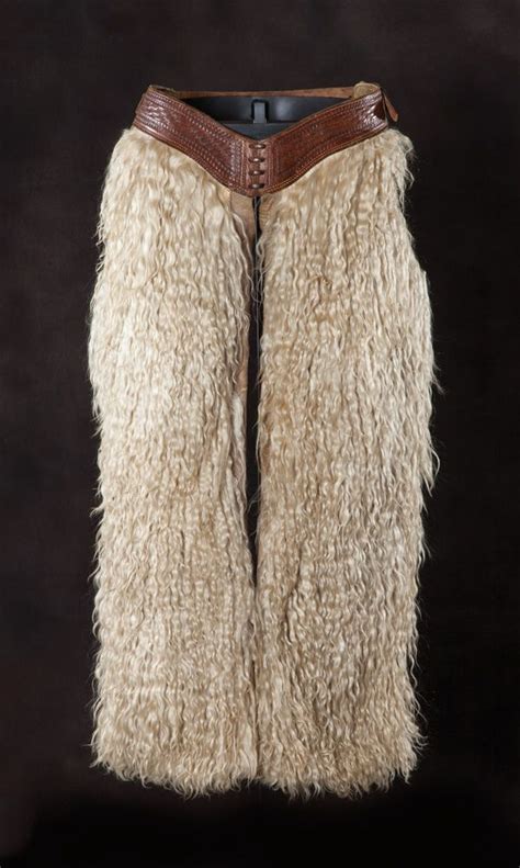 Long And Lustrous White Wooly Chaps Brown Leather Chaps