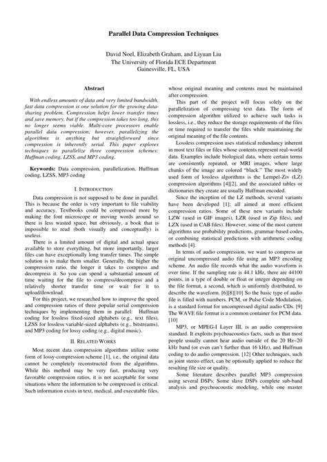 Pdf Parallel Data Compression Techniques