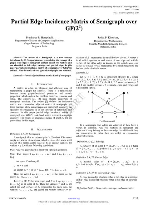 Pdf Partial Edge Incidence Matrix Of Semigraph Over Gf 2 2