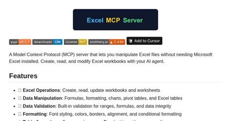 Excel Mcp Server Manipulate Excel Files Programmatically Via The