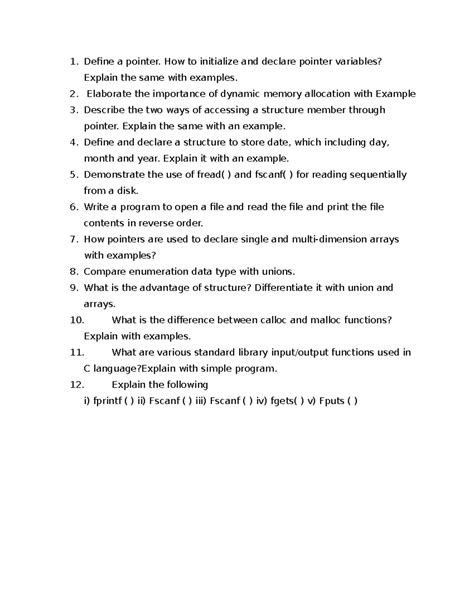 Imp Questions C Lang 2 Mid Define A Pointer How To Initialize And Declare Pointer Variables