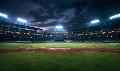 Baseball Stadium Lights During A Night Game With Atmosphere Premium