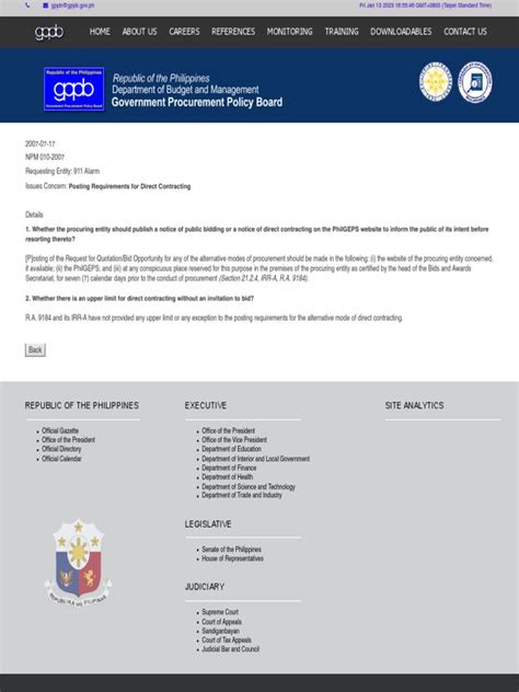 Gppb Posting Requirements For Direct Contracting Pdf Government Institutions Political Law