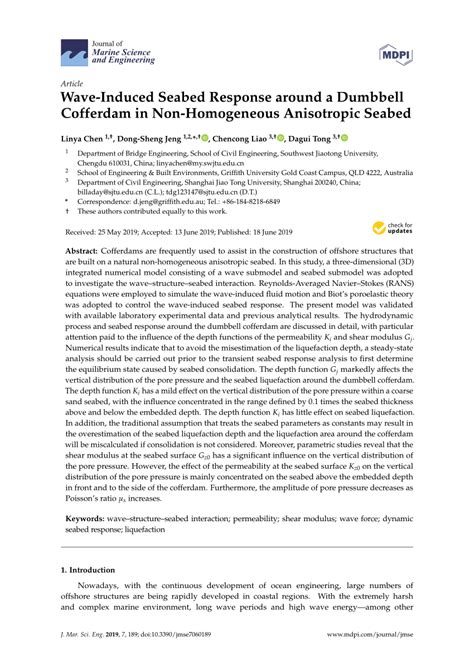 Pdf Wave Induced Seabed Response Around A Dumbbell Cofferdam In Non