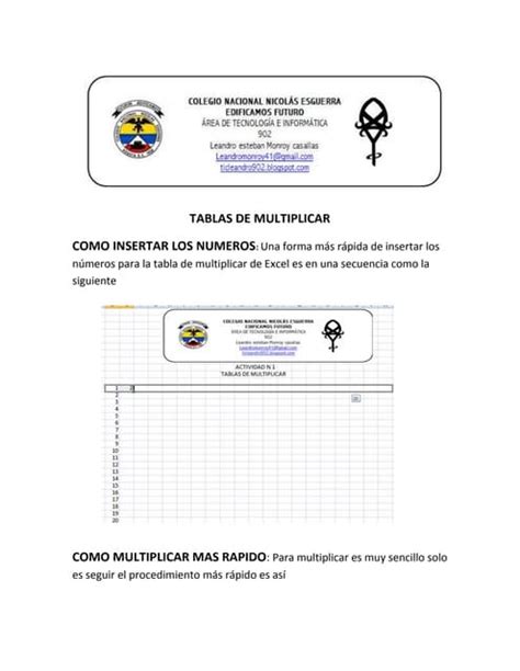 Tabla De Multiplicar Excel Docx