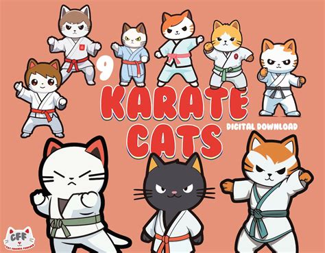 Karate Cats Clipart Karate Cats Clip Art Crazy Cats Printable Stickers