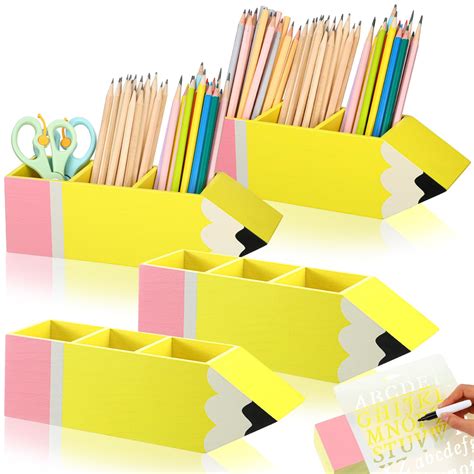 4 Pcs Back To School Supplies Wooden Desk Pencil Holder Diy