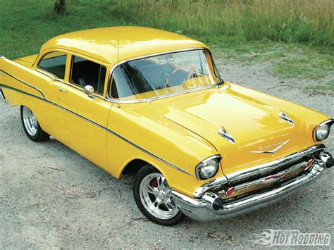1957 Chevrolet 210 Hot Rods Retro Classic Yellow Wallpapers Hd