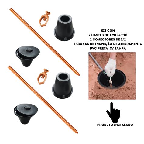 2 Haste Para Aterramento 38x120cm 10mm 2 Conector De 12 2 Caixas