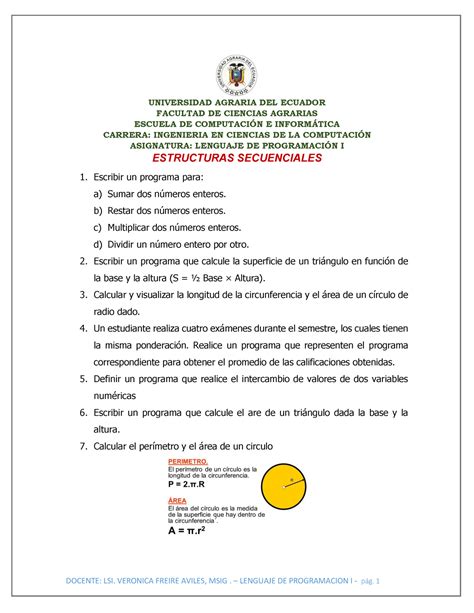 Ejercicios De Estructuras Secuenciales En Python 39 Universidad Agraria Del Ecuador Facultad