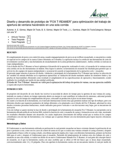 Articulo Tecnico Fox T Reamer Pdf Herramientas Colombia