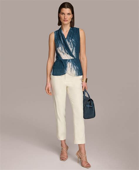 Donna Karan New York Donna Karan Womens Printed Faux Wrap Sleeveless Top Macys
