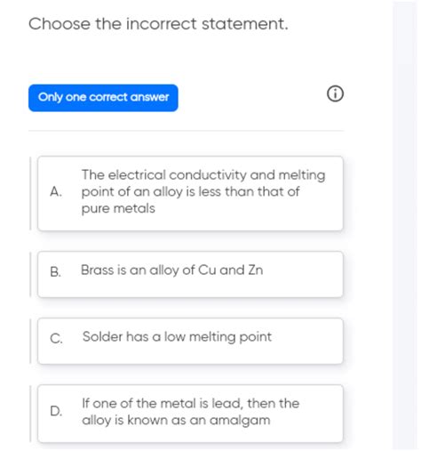 Choose The Incorrect Statement Only One Correct Answerthe Electrical