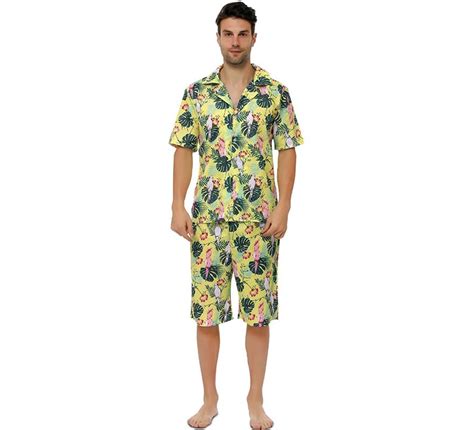 Costume Hawaiano Floreale Stampato Verde Da Uomo
