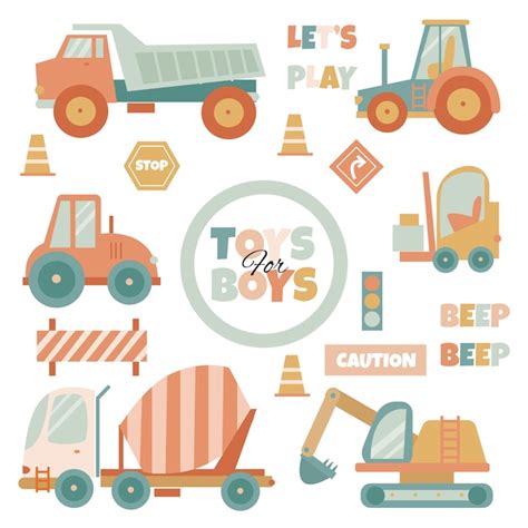 Premium Vector Cute Vector Set With Toy Construction Equipment For A