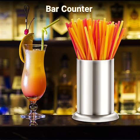 Shofilt Dispensador De Pajitas De Acero Inoxidable Soporte Para