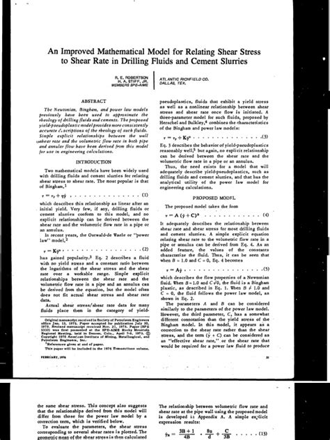 An Improve Matematical Model Fo Shear Stress Robertson Stiff Rheology Pdf Shear Stress