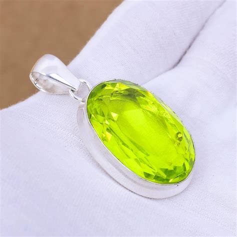 Handmade Oval Peridot Pendant Bohemian 925 Sterling Silver Necklace Etsy