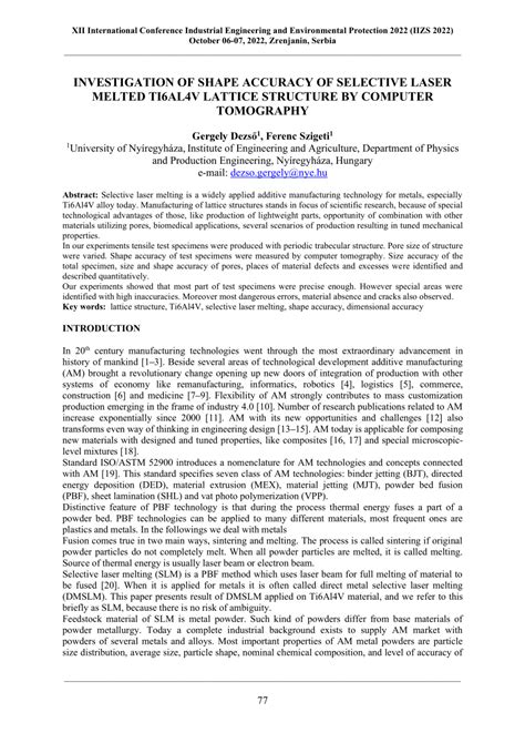 Pdf Investigation Of Shape Accuracy Of Selective Laser Melted Ti6al4v Lattice Structure
