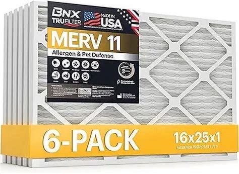 Bnx Trufilter 16x25x1 Air Filter Merv 11 6 Pack Made In Usa