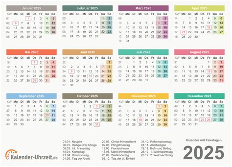 Kalender Für 2025 Mit Feiertagen Kalender 2025