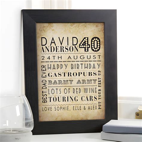 40th Birthday Ts Ideas For Men Personalized Word Art Pictures