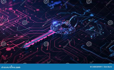 Simple Outline Of A Key With A Digital Lock Interface Representing Stock Illustration