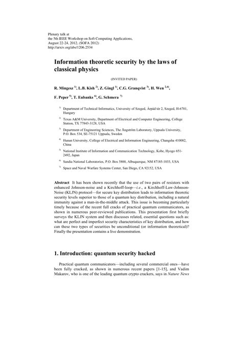Pdf Information Theoretic Security By The Laws Of Classical Physics
