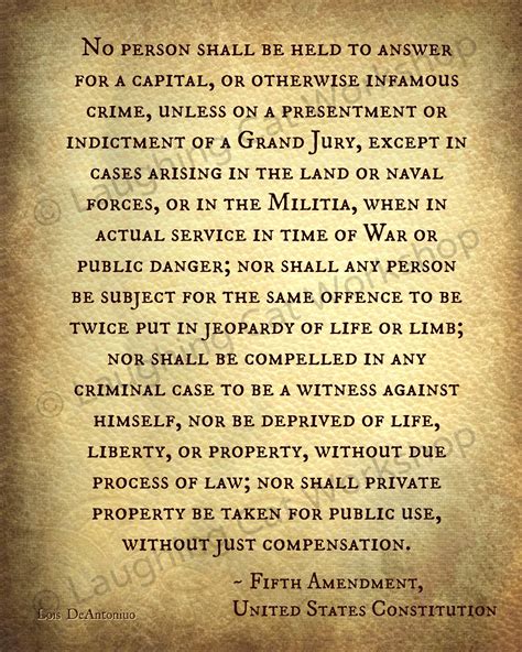 5th Amendment Print Us Constitution Art Criminal Attorney Lawyer Right Life Liberty Property