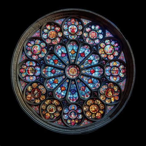 Circular Stained Glass Window Front View Colorful Rose Window
