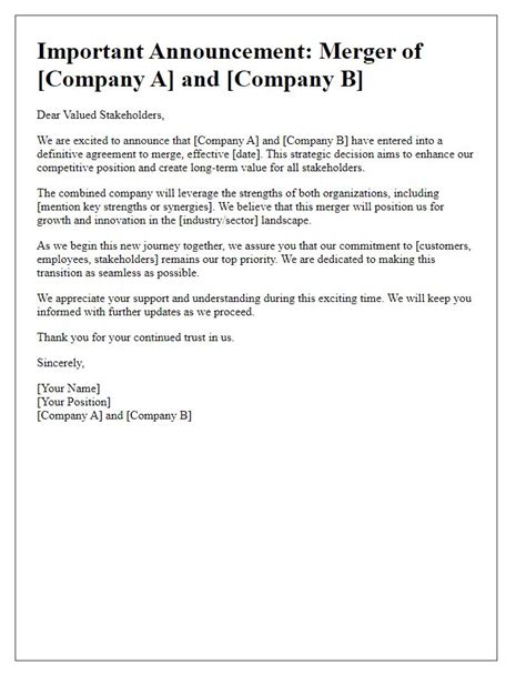 Letter Template For Company Merger Announcement Free Samples In Pdf