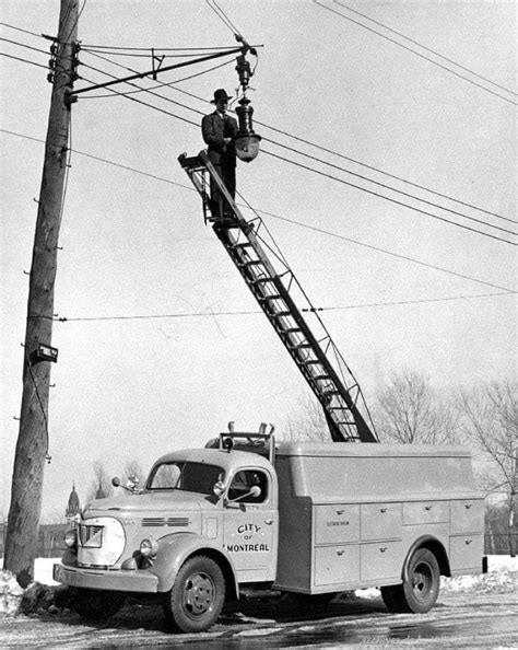 1950s Replacing Street Lights Vintage Fire Truck Ladder Vintage Fire