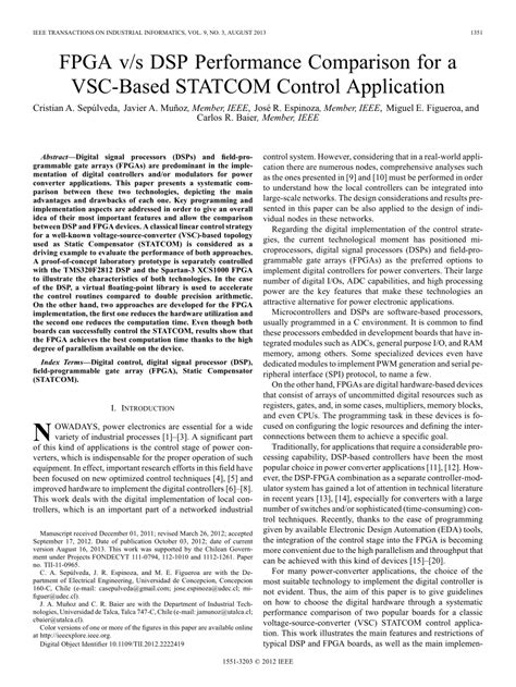 pdf fpga v s dsp performance comparison for a vsc based statcom