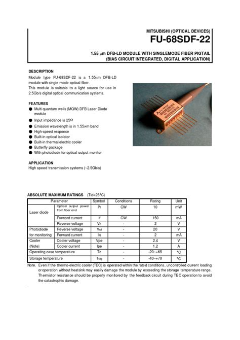 Fu 68sdf 22 Datasheet Dfb Ld Module Mitsubishi Electric