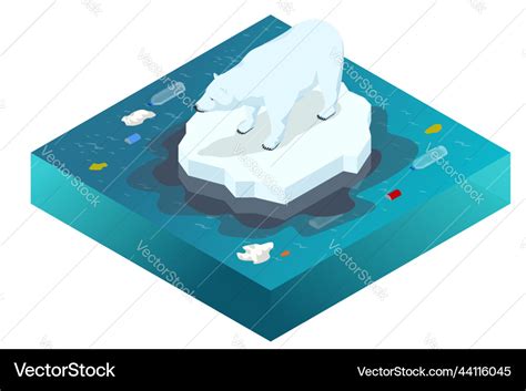 Isometric Global Warming Concept Polar Bear Vector Image