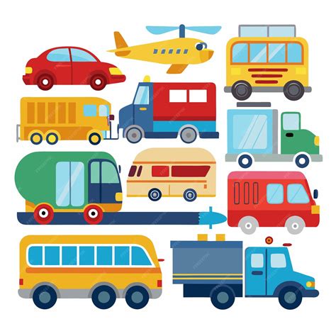 Cartoon Illustration Of Different Types Of Vehicles Premium Ai