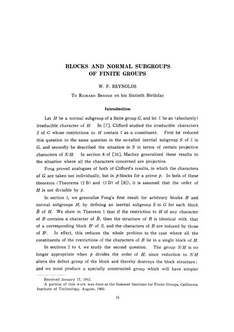 Pdf Blocks And Normal Subgroups Of Finite Groups