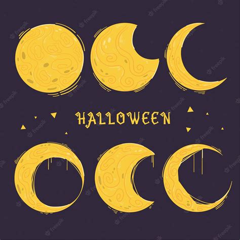 Colección Luna Dibujada A Mano De Halloween Vector Premium