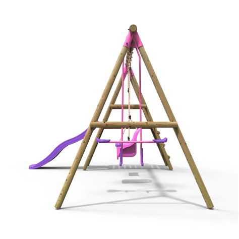 Rebo Voyager Wooden Swing Set With Platform And Slide Pink