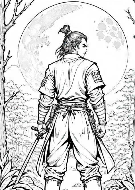 Shadowed Honor Samurai Assassin Coloring Book Page Generated By Ai