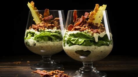 Premium Photo Caesar Salad With Fried Bacon In Glasses